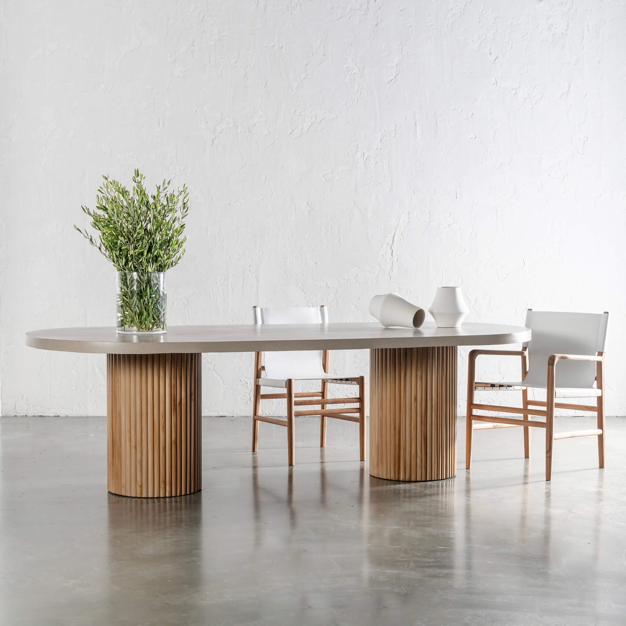ARIA VITOLO PILLAR OVAL DINING TABLE | SAHARA CIMENT | 260CM – Living By Design