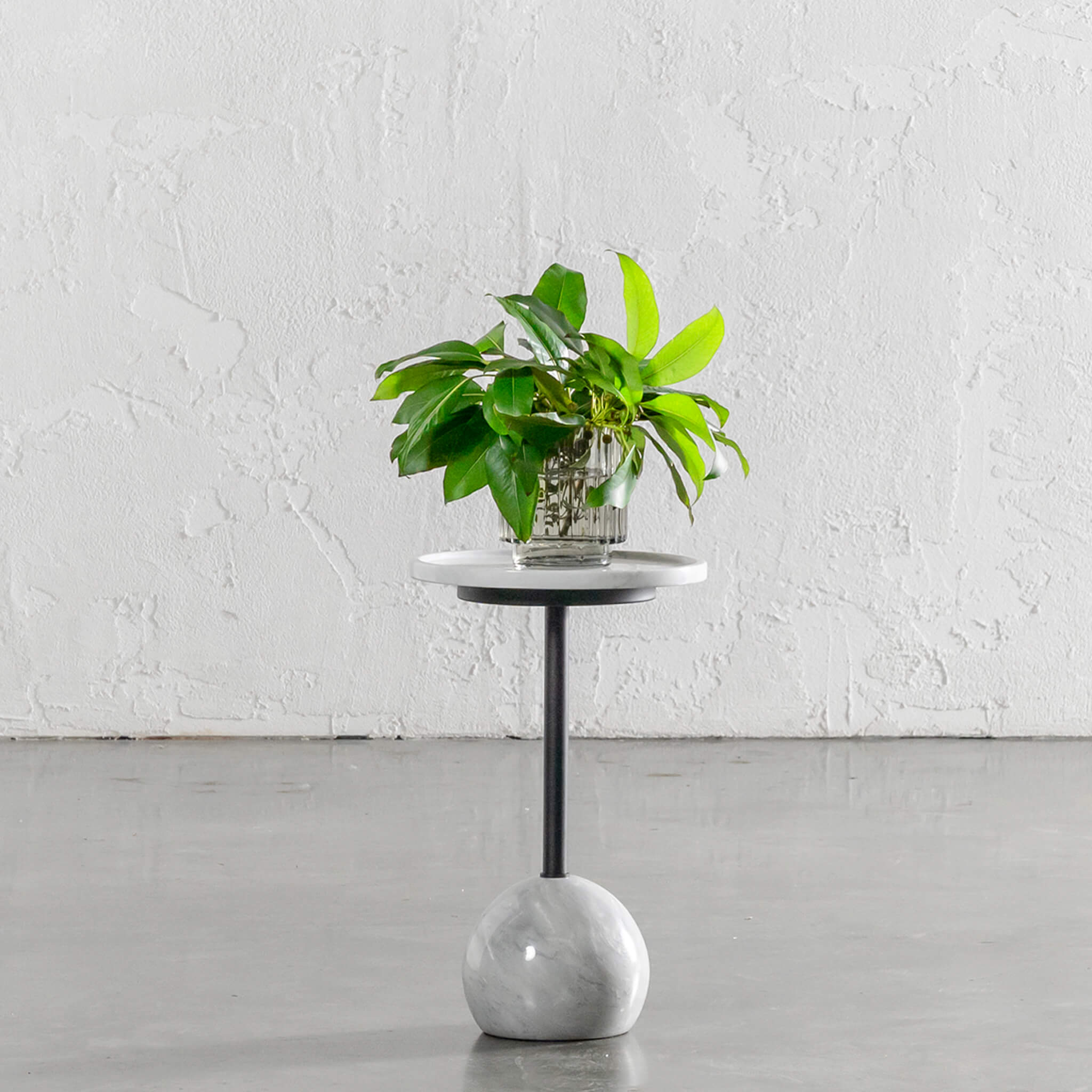 CORSINI BALL SIDE TABLE | CARRARA MARBLE + MATT BLACK | D30CM – Living By Design