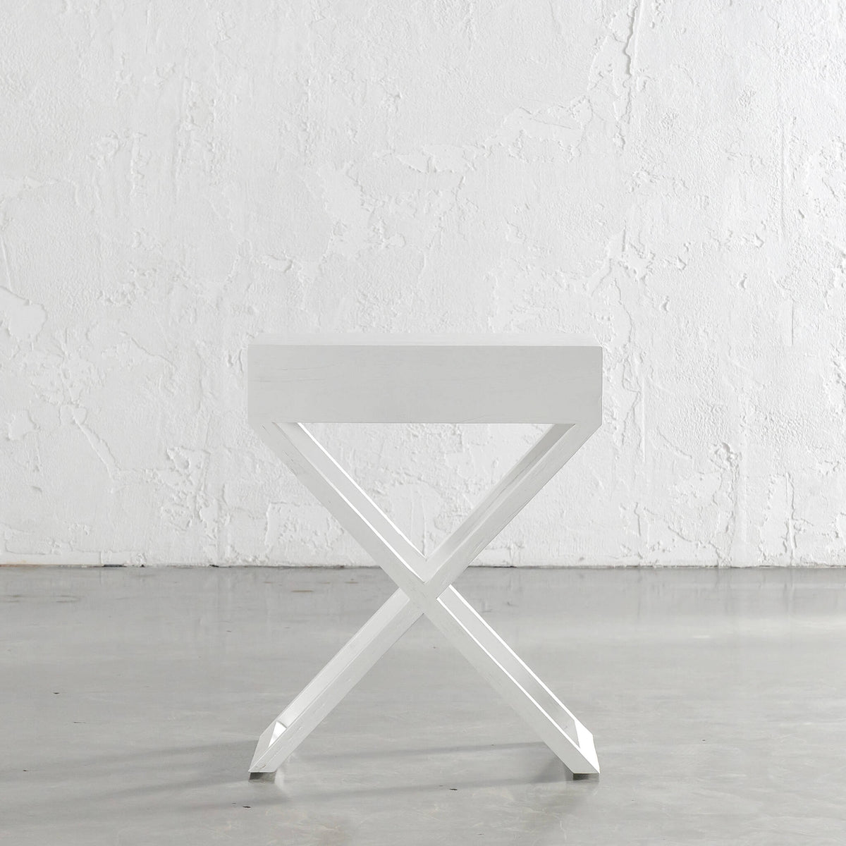 AMARA MID CENTURY CROSS LEG BEDSIDE TABLE | WHITE GRAIN – Living By Design