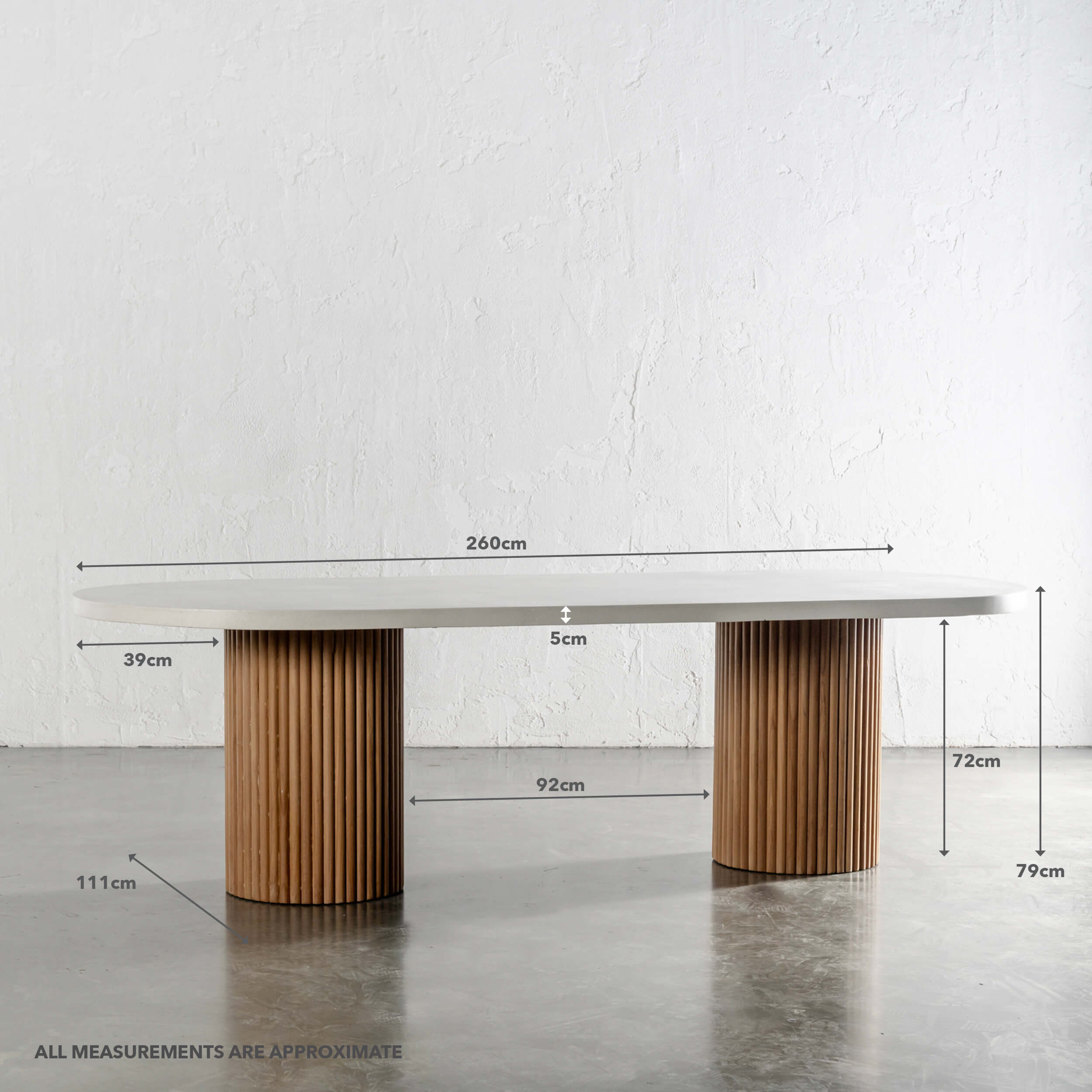 PRE ORDER | ARIA VITOLO PILLAR OVAL DINING TABLE | BIANCO CIMENT | 260 ...