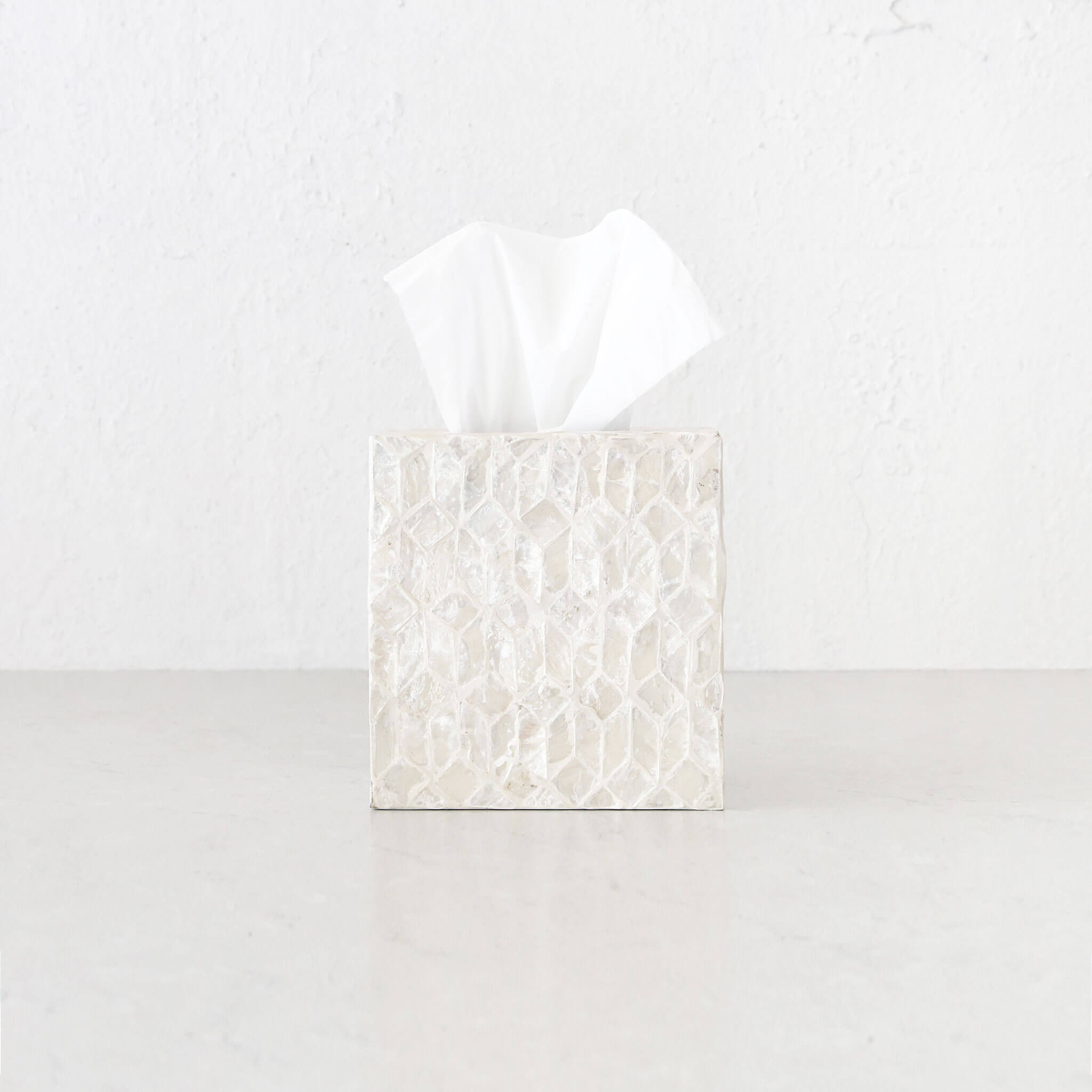 BELLE INLAY TISSUE BOX COVER | SQUARE | IVORY RESIN – Living By Design