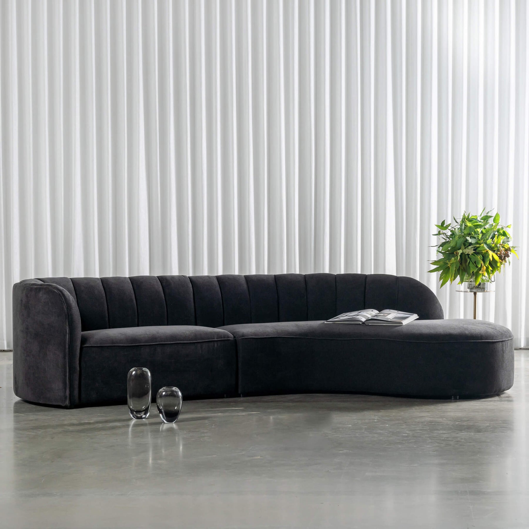 CARSON MODERNA CURVED RIBBED MODULAR SOFA | BLACK NOIR | LOUNGE ...