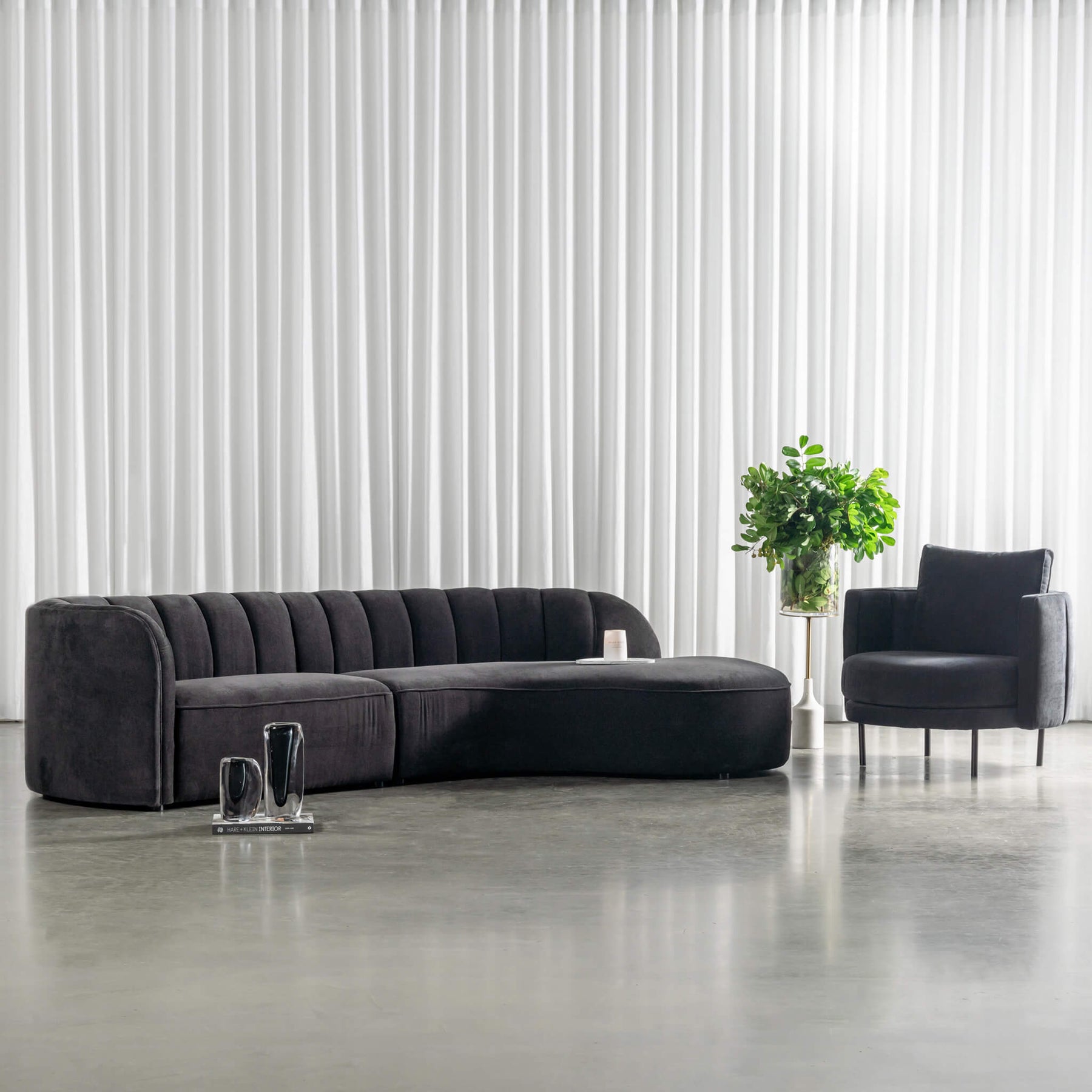 CARSON MODERNA CURVED RIBBED MODULAR SOFA | BLACK NOIR | LOUNGE ...
