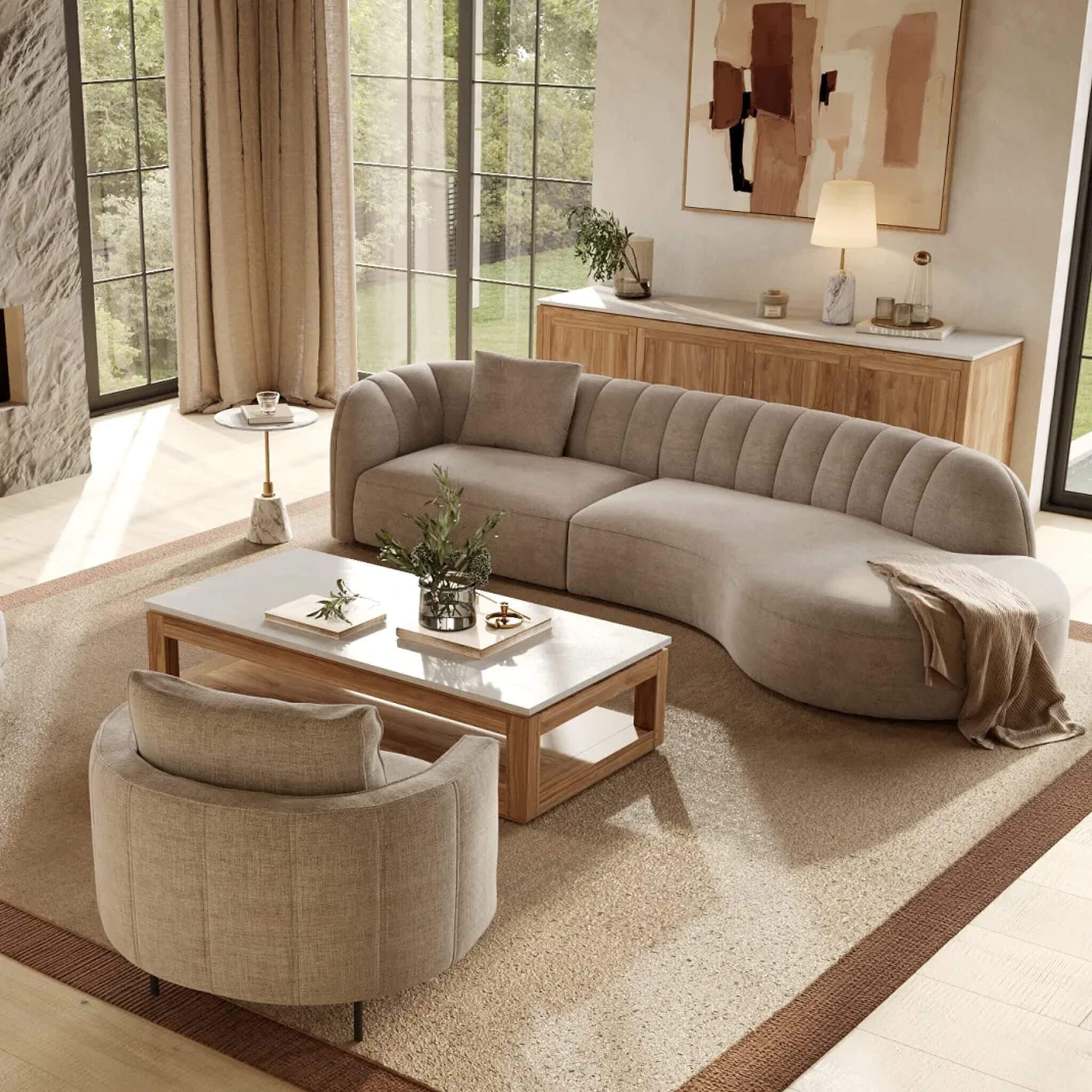 CARSON MODERNA CURVED RIBBED MODULAR SOFA | JOVAN EARTH | LOUNGE ...