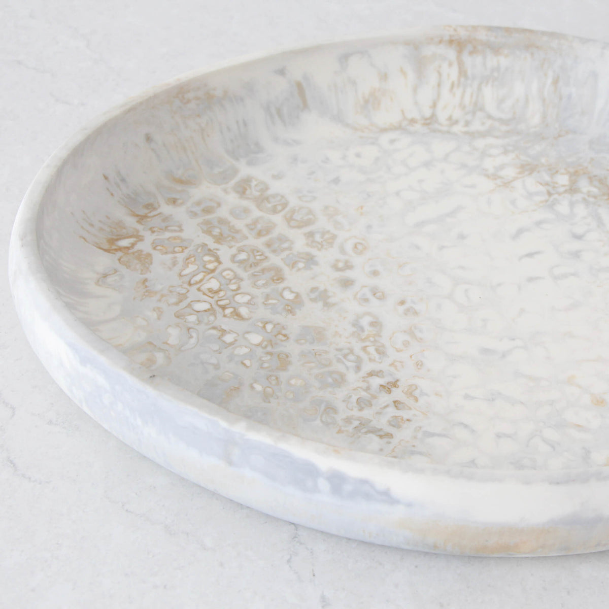 HADLEY OVAL RESIN SERVING TRAY | MEDIUM 31CM | MARBLED STEEL + SAND ...