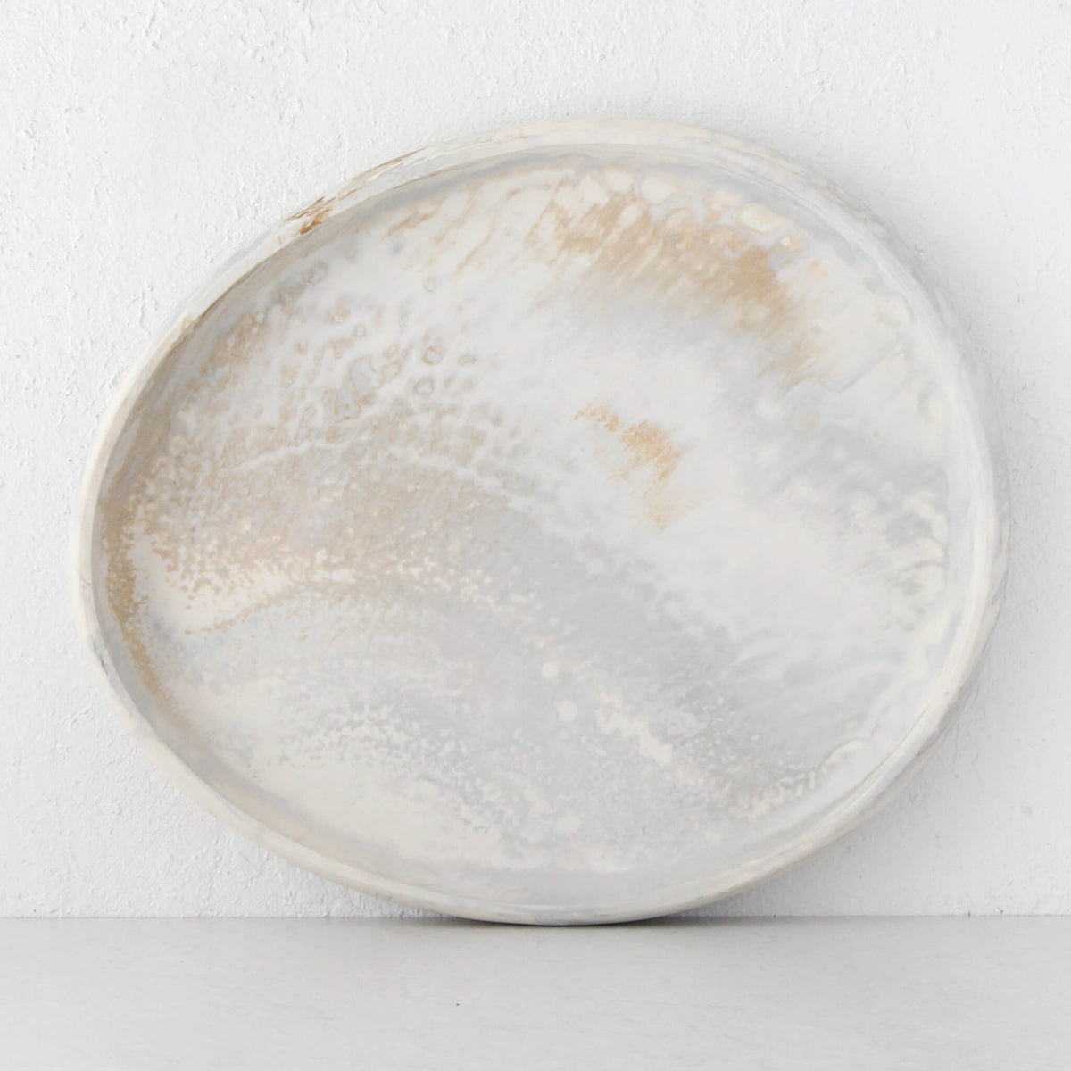 HADLEY OVAL RESIN SERVING TRAY | LARGE 43CM | MARBLED STEEL + SAND ...