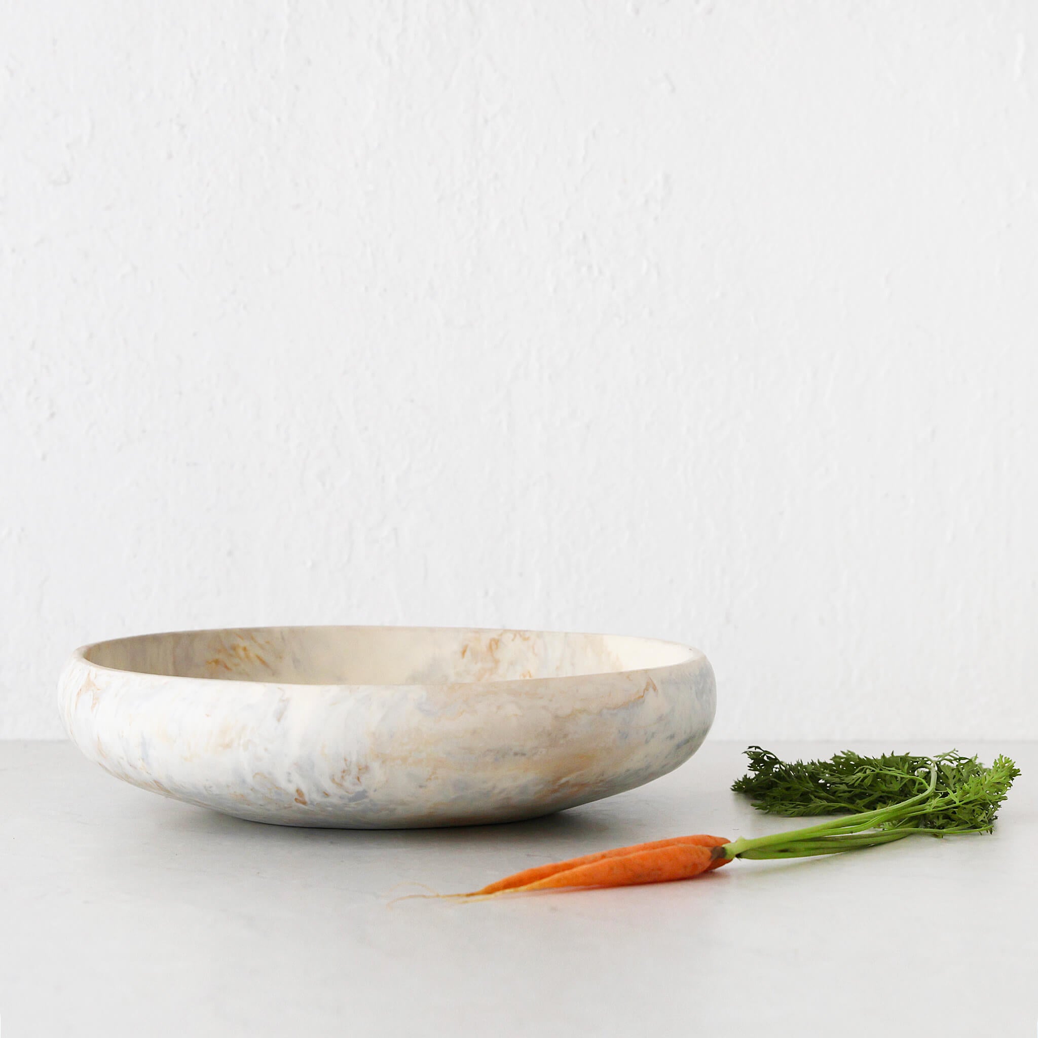 HADLEY RESIN SHALLOW BOWL | MEDIUM 37CM | MARBLED STEEL + SAND – Living ...