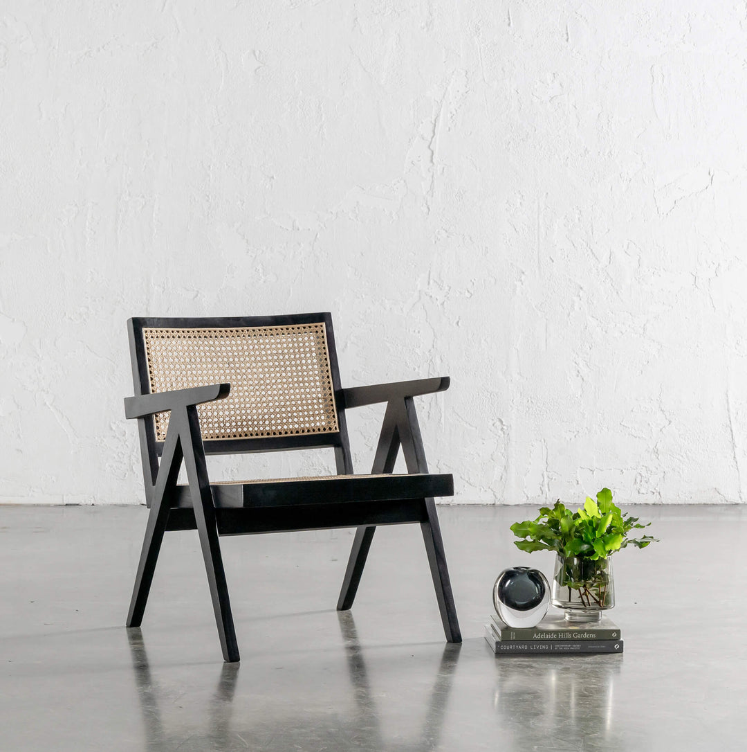 PRE ORDER | MALAND RATTAN ARMCHAIR | BLACK FRAME + NATURAL RATTAN ...
