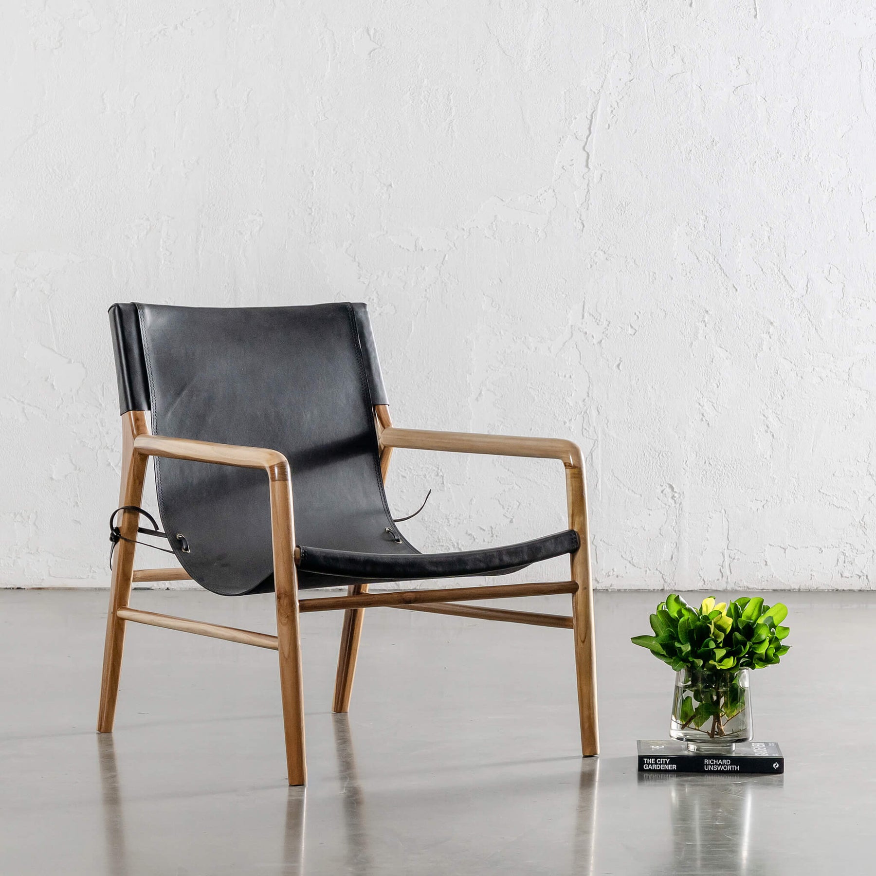 MALAND SLING LEATHER ARM CHAIR | BLACK LEATHER – Living By Design