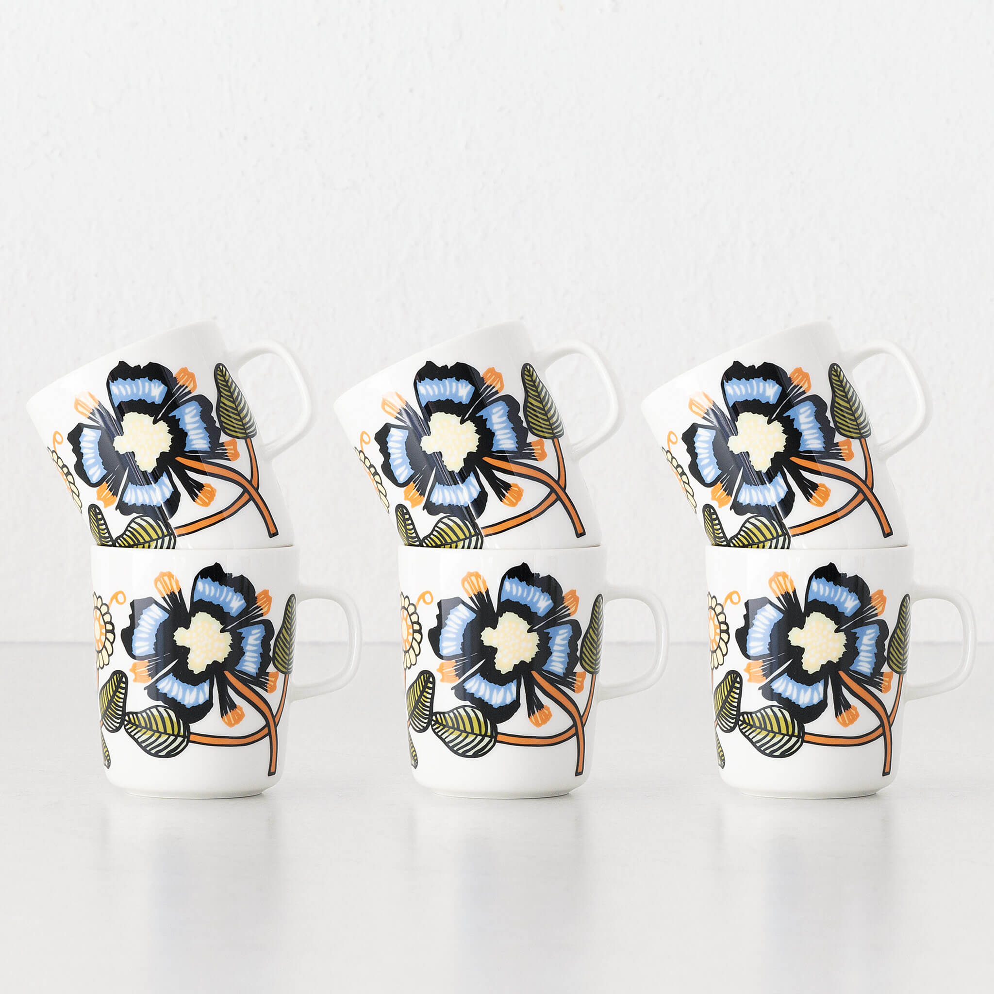 MARIMEKKO | TIARA OIVA MUG 2.5DL BUNDLE X6 | WHITE + WARM ORANGE + GRE ...