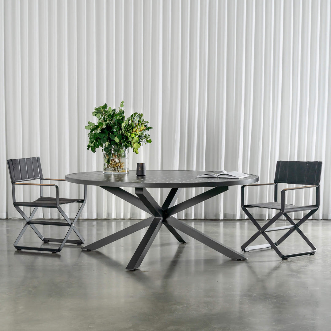 PALOMA OUTDOOR SLATTED DINING TABLE | ROUND BLACK ALUMINIUM | OUTDOOR ...