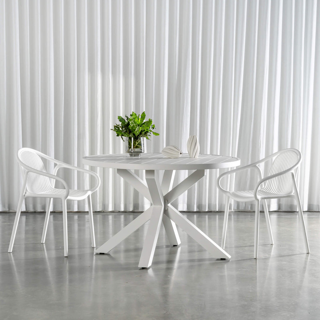 PALOMA OUTDOOR SLATTED DINING TABLE | ROUND WHITE ALUMINIUM | OUTDOOR ...