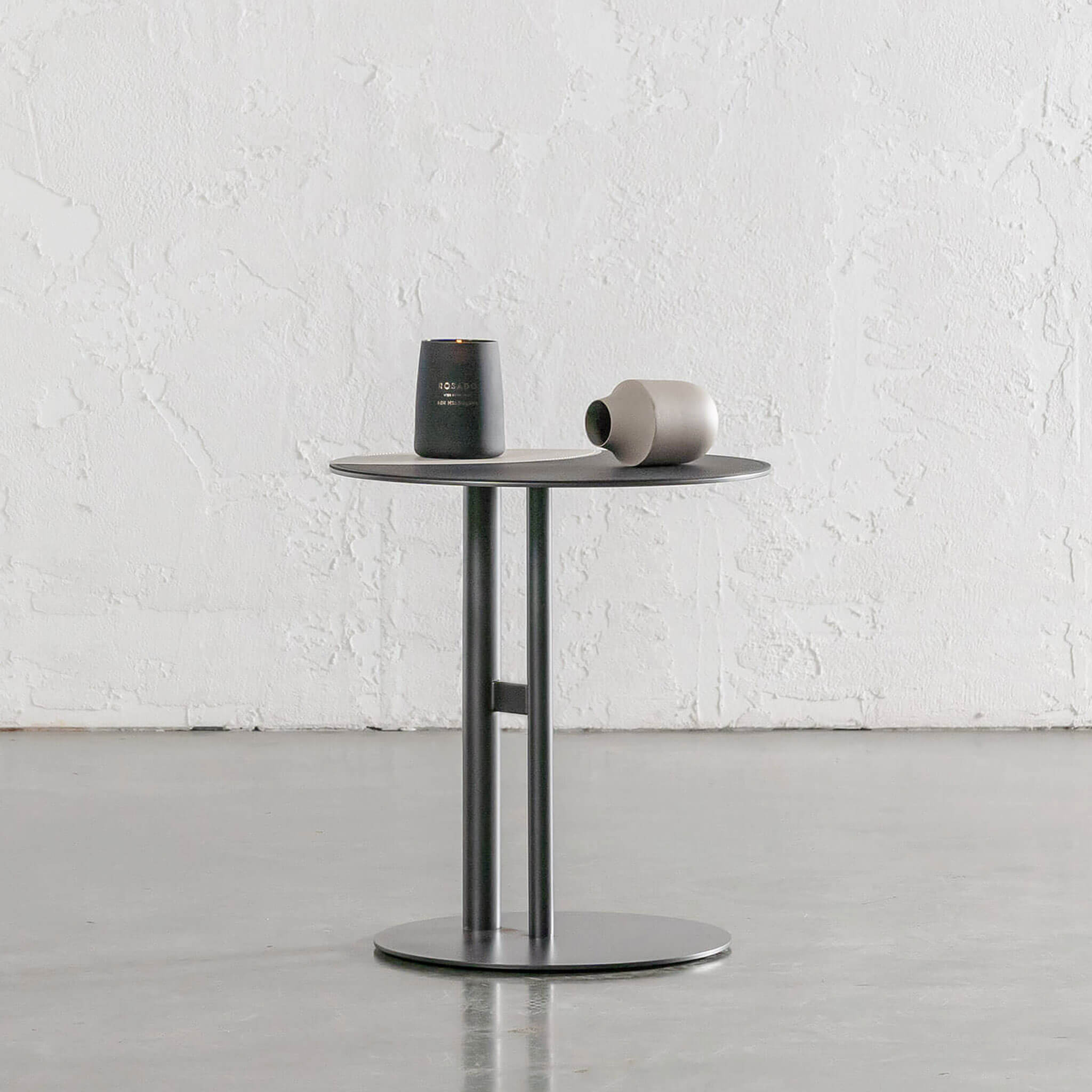 PANZANO TWO TONED ROUND SIDE TABLE | IVORY LATTE + BLACK LEATHER ...
