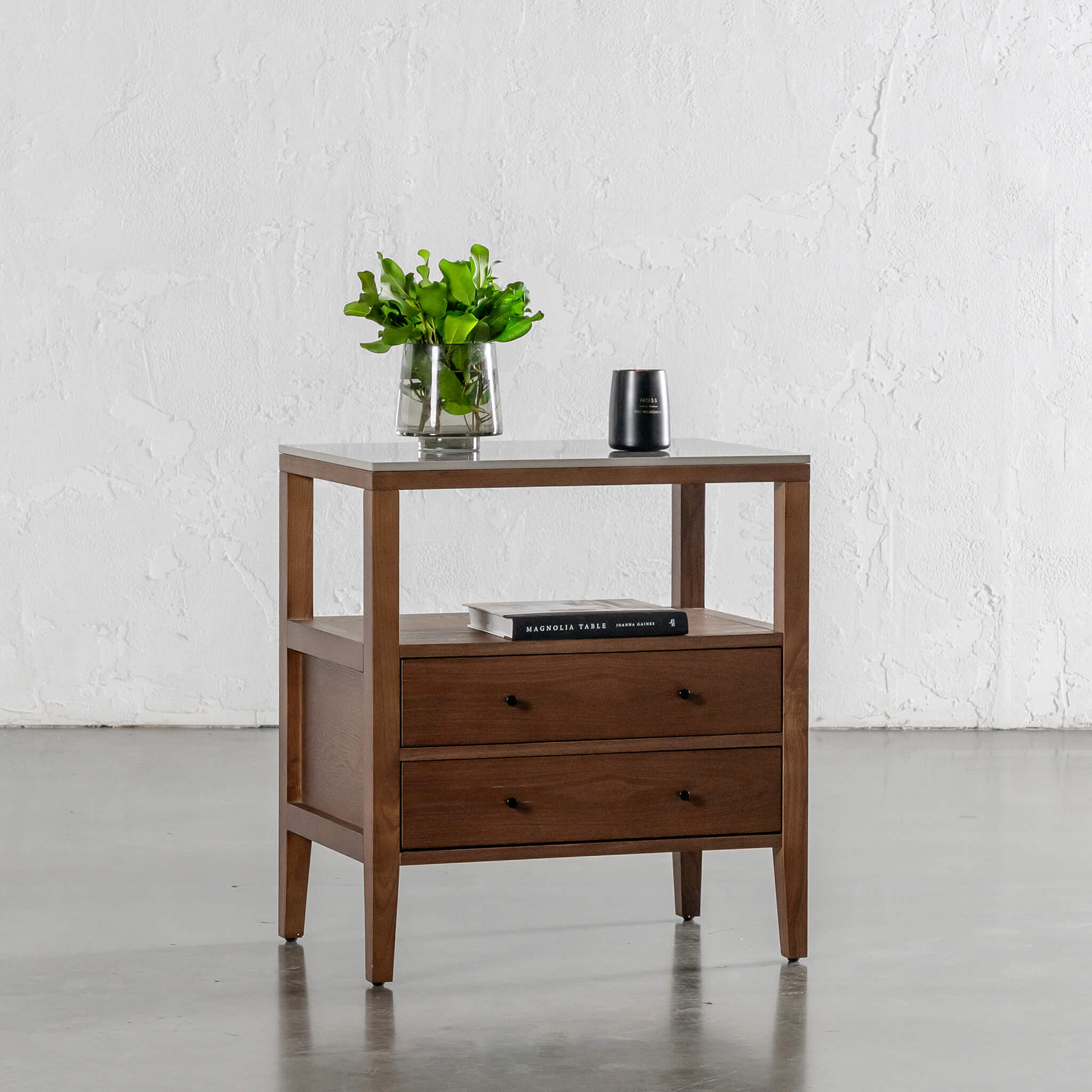 TREVELO PERNEL JARDIN NIGHT STAND | DEEP WALNUT | VALENTINA GRIGIO CER ...