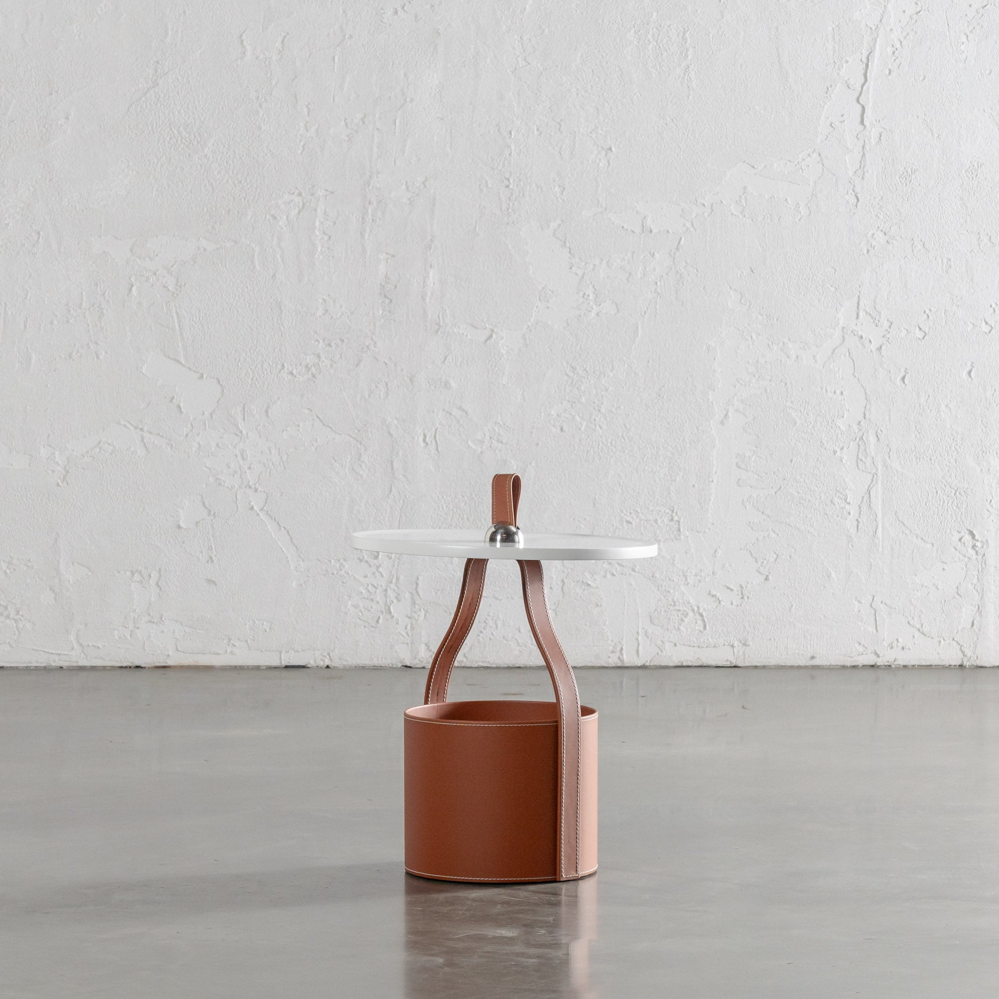 PANZANO TIERED SIDE STORAGE TABLE | HAVANA TAN LEATHER – Living By Design