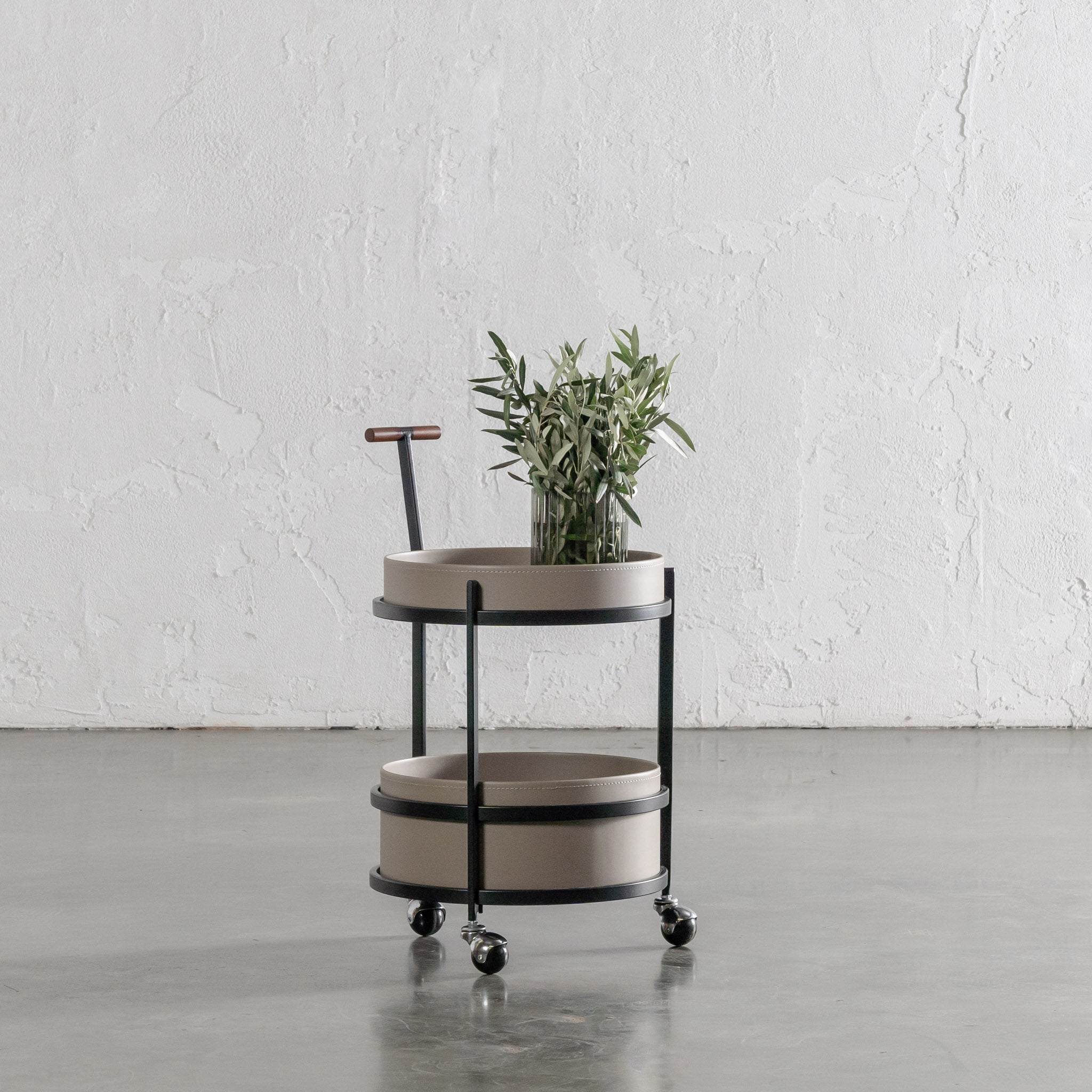 PANZANO TWO TIER STORAGE TROLLEY WITH CASTERS | KHAKI STONE LEATHER ...