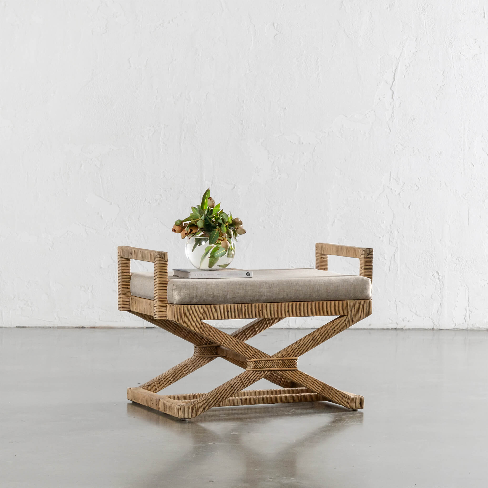 SAN AUGUSTINE RATTAN HERRING WEAVE | CROSS LEG STOOL WITH PADDED SEAT ...