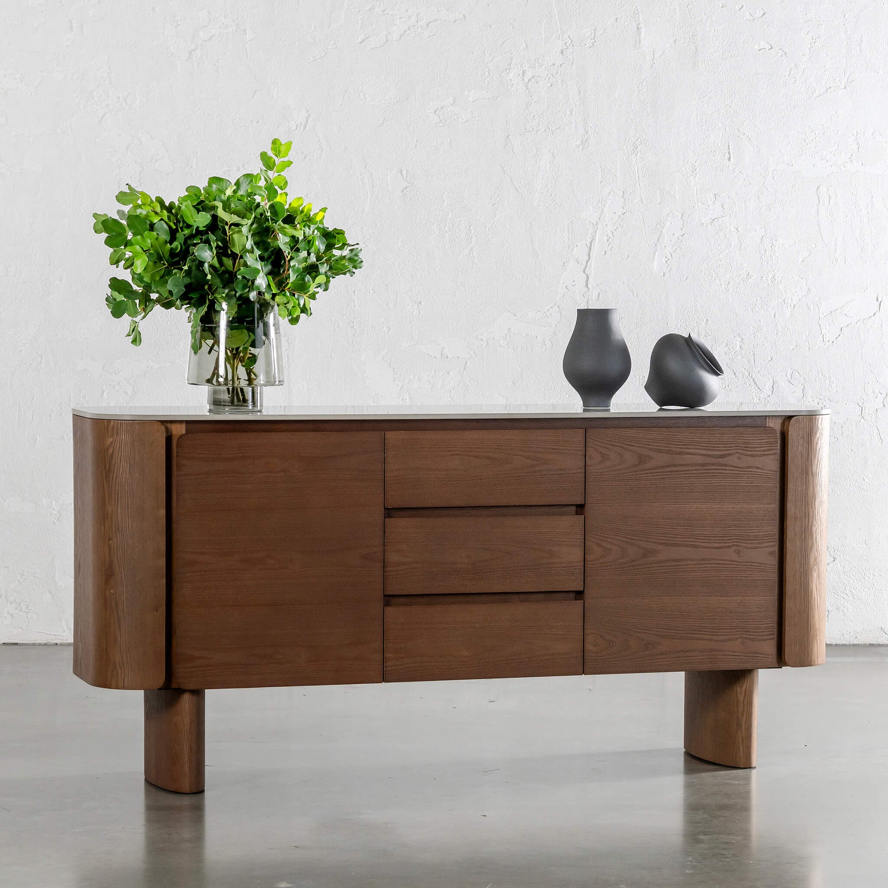 TREVELO SIDEBOARD | DEEP WALNUT WOOD GRAIN | VALENTINA GRIGIO CERAMICA ...