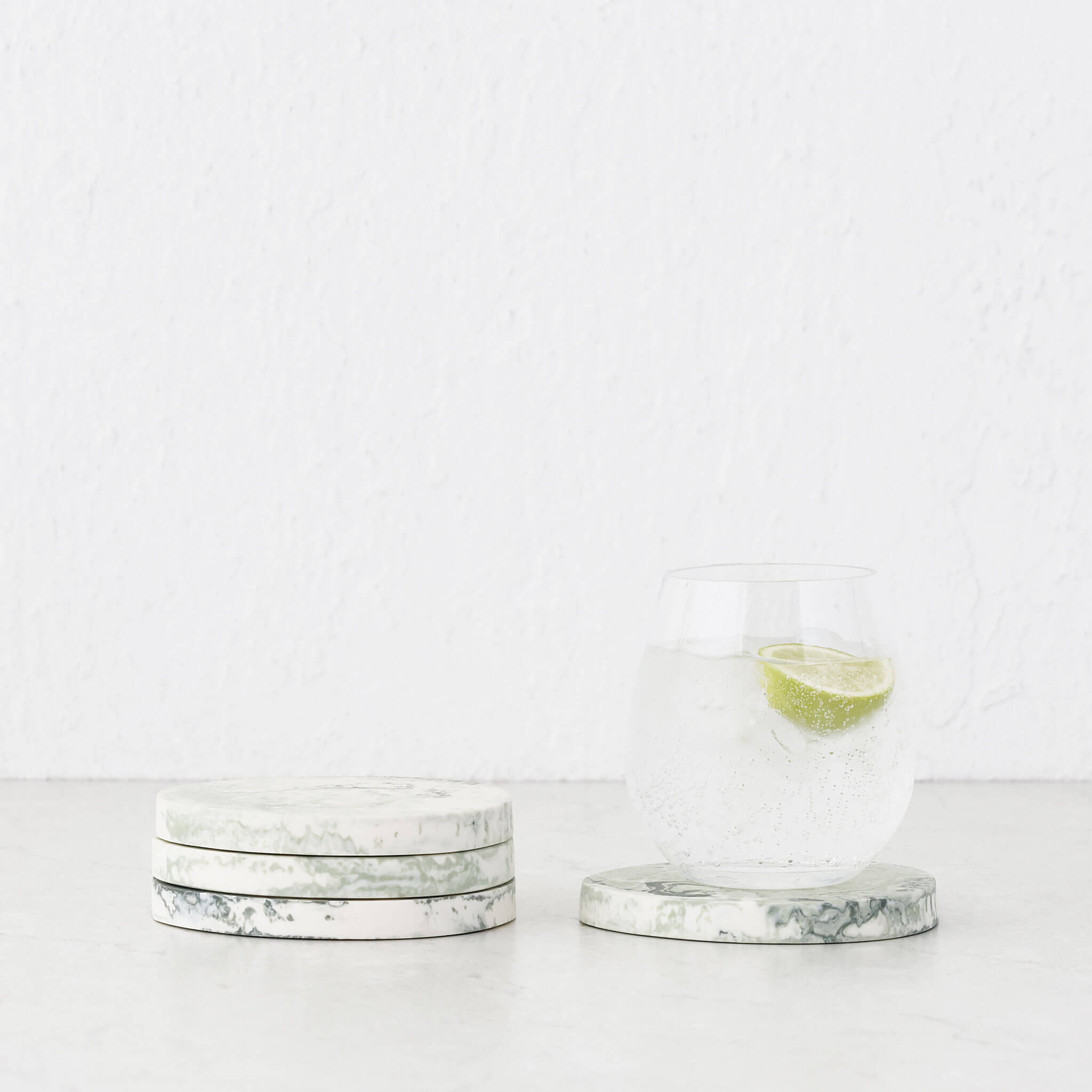 WESLEY RESIN PEBBLE COASTERS | SET OF 4 | SAGE – Living By Design