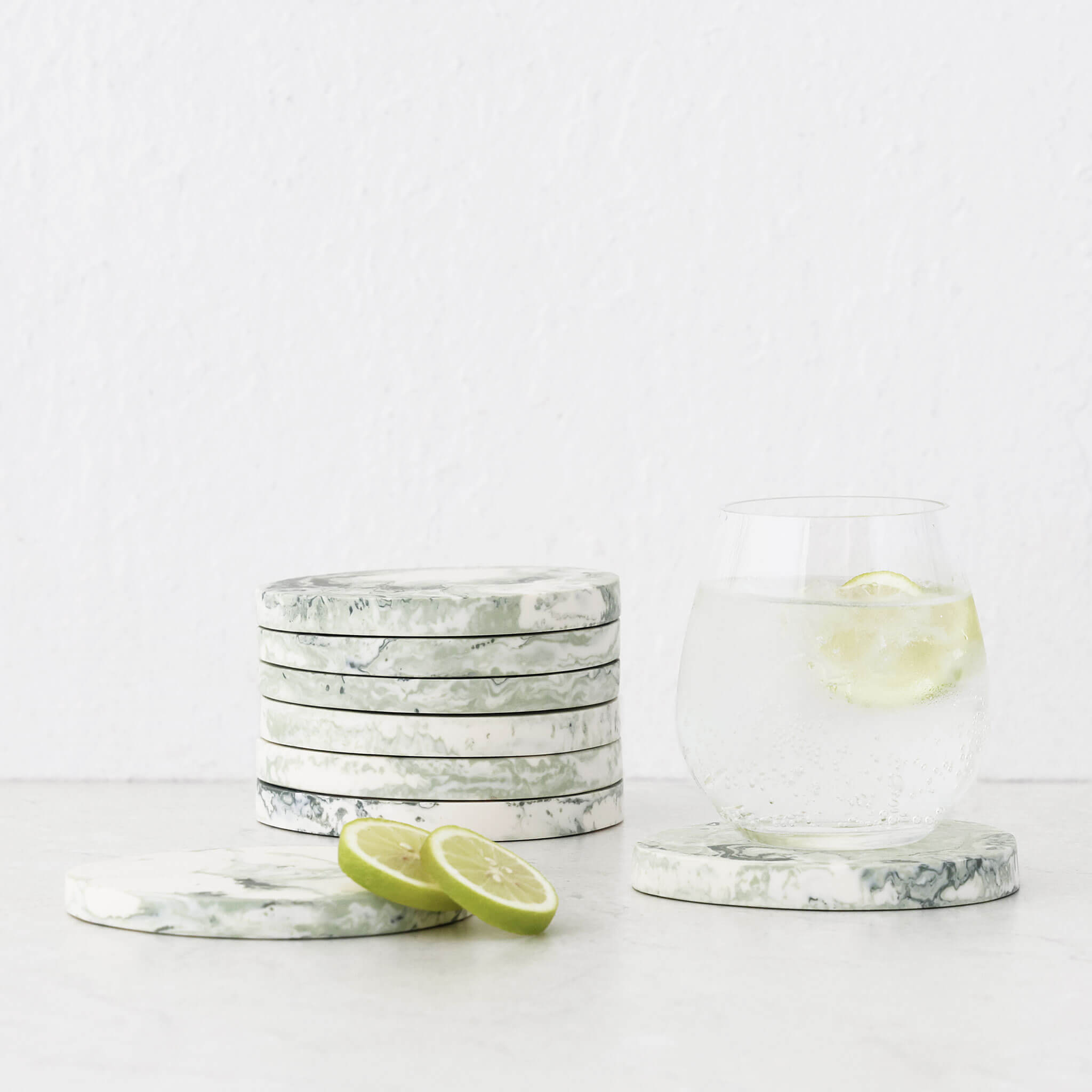 WESLEY RESIN PEBBLE COASTERS | SET OF 8 | SAGE – Living By Design