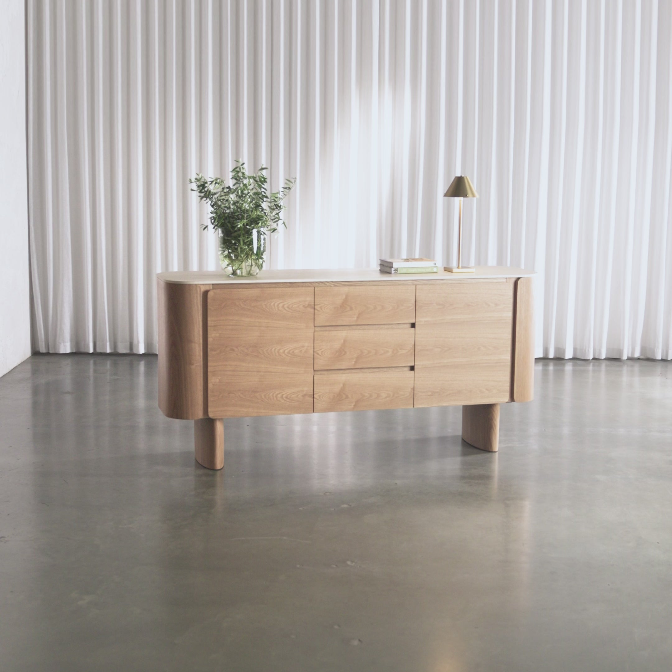 TREVELO SIDEBOARD | BIRCH ASH WOOD GRAIN | TRAVERTINE TUMBLED BEIGE CE ...